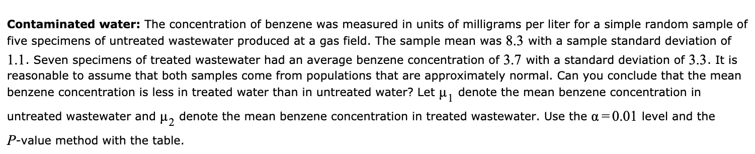 Solved Contaminated water: The concentration of benzene was | Chegg.com