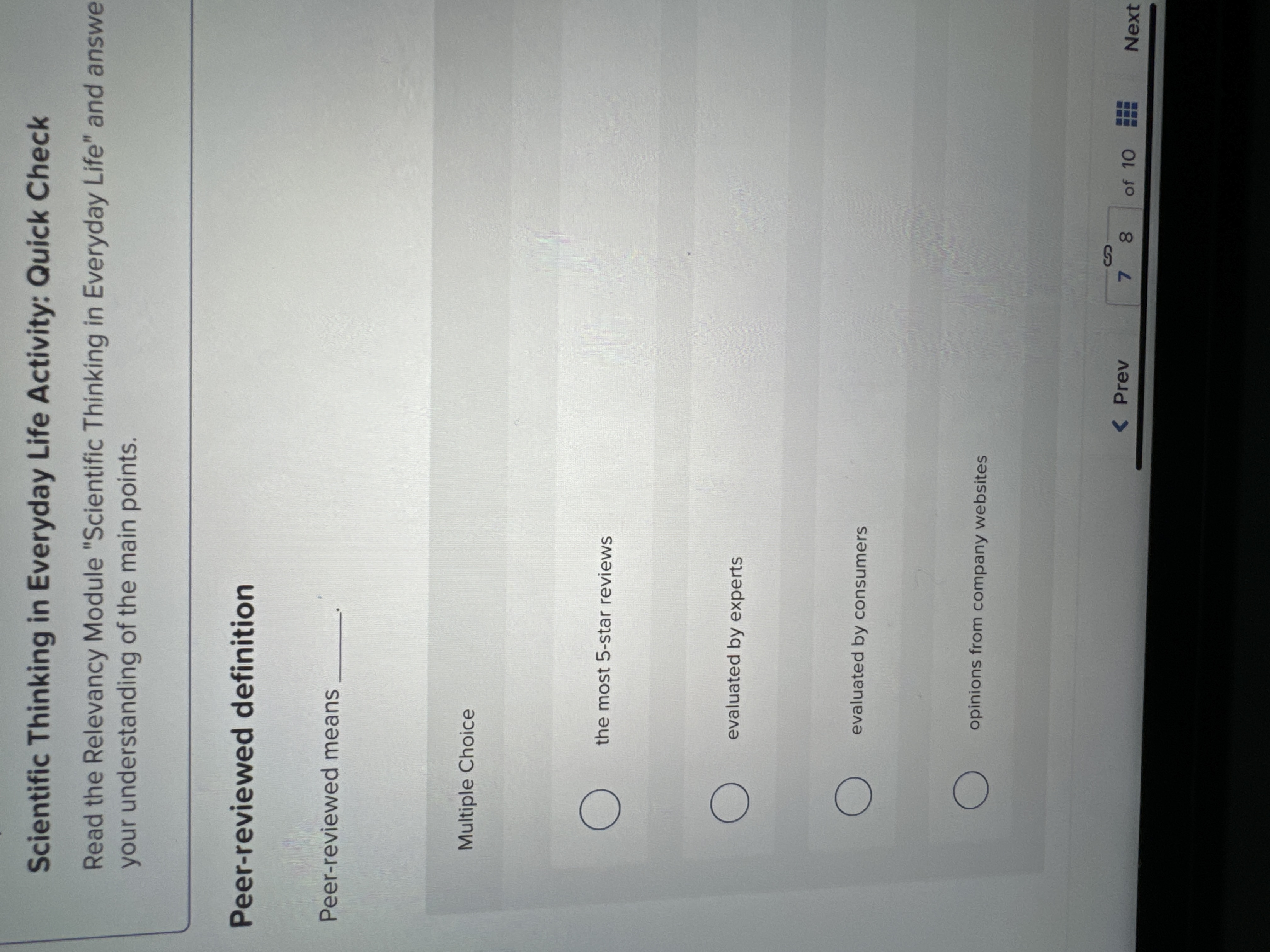Solved Scientific Thinking in Everyday Life Activity: Quick | Chegg.com