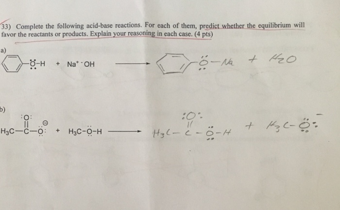 Solved 33) Complete the following acid-base reactions. For | Chegg.com