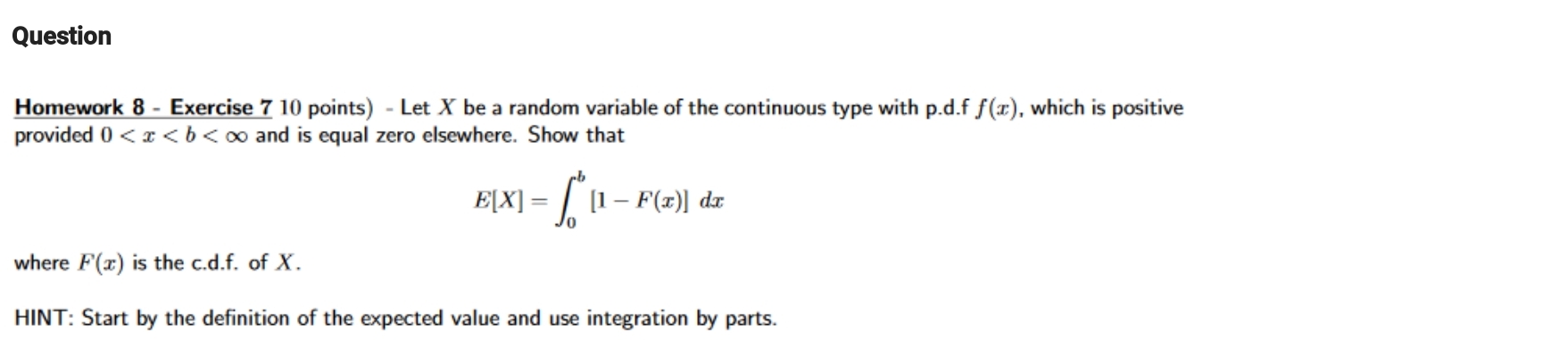 Solved Homework 8 - Exercise 710 points) - Let X be a random | Chegg.com
