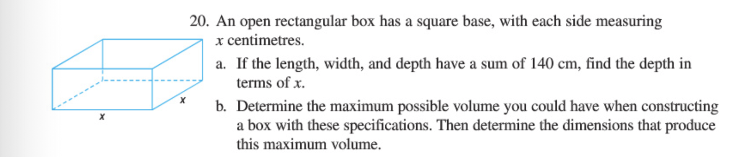 Solved 20. An open rectangular box has a square base, with | Chegg.com