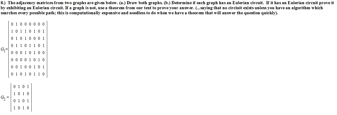 Solved The adjacency matrices from two graphs are given | Chegg.com