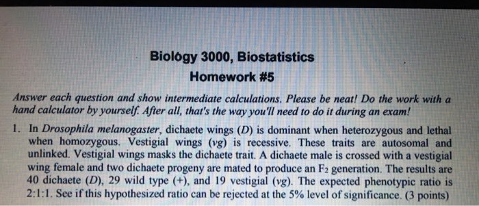 Solved Biology 3000, Biostatistics Homework #5 Answer each | Chegg.com