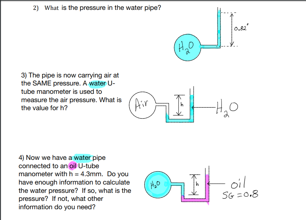 Solved 2) What is the pressure in the water pipe'? 0.82 0 3) | Chegg.com