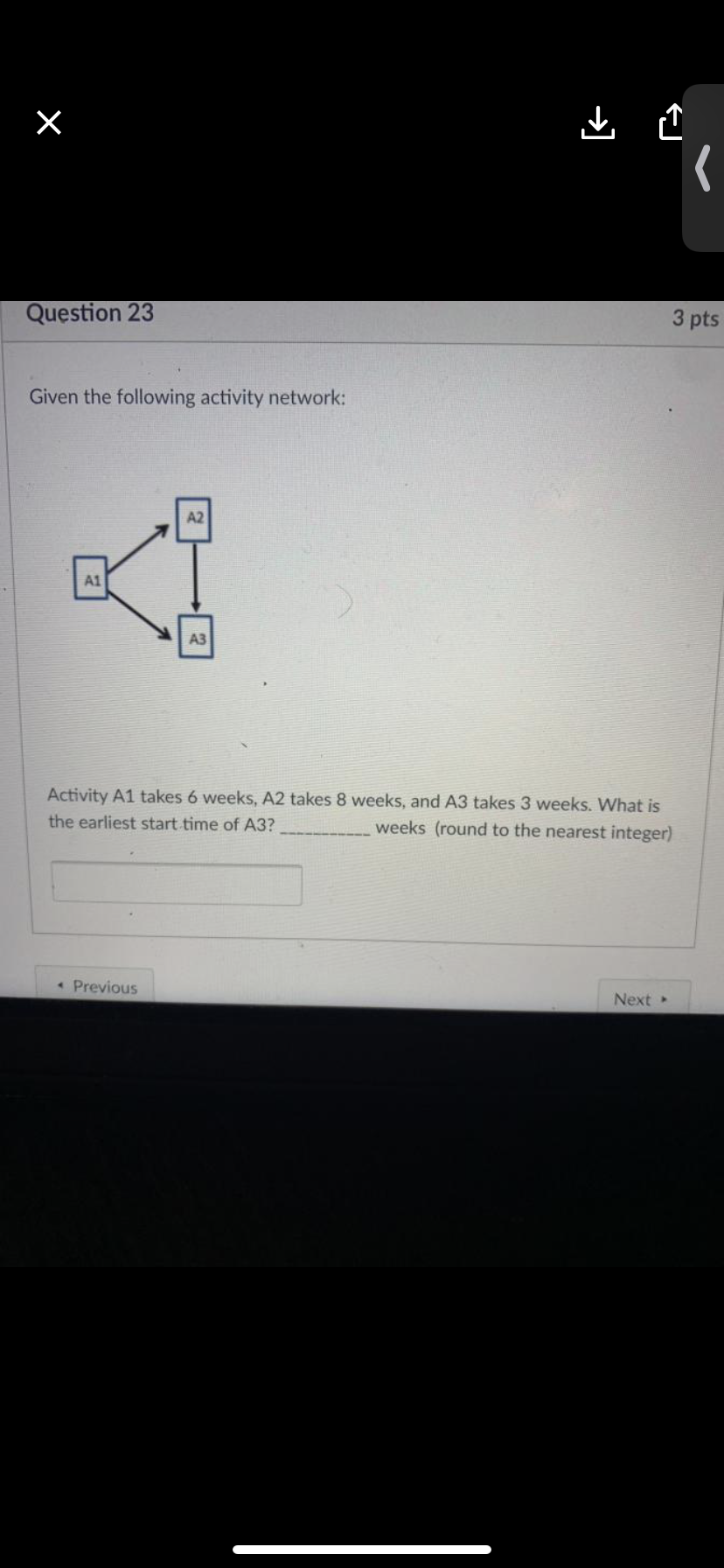 Solved х Question 23 3 pts Given the following activity | Chegg.com