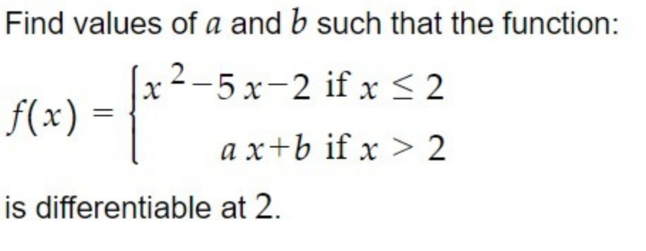 Solved Find values of a and b such that the function: x 2-5 | Chegg.com