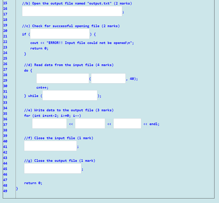 Solved Given an incomplete program below, complete the | Chegg.com