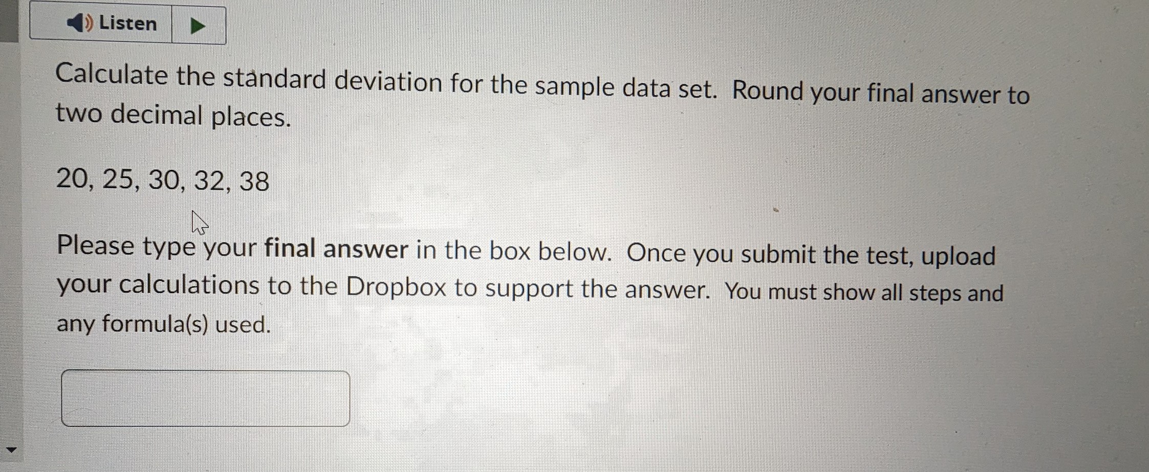 Solved ListenCalculate the standard deviation for the sample | Chegg.com
