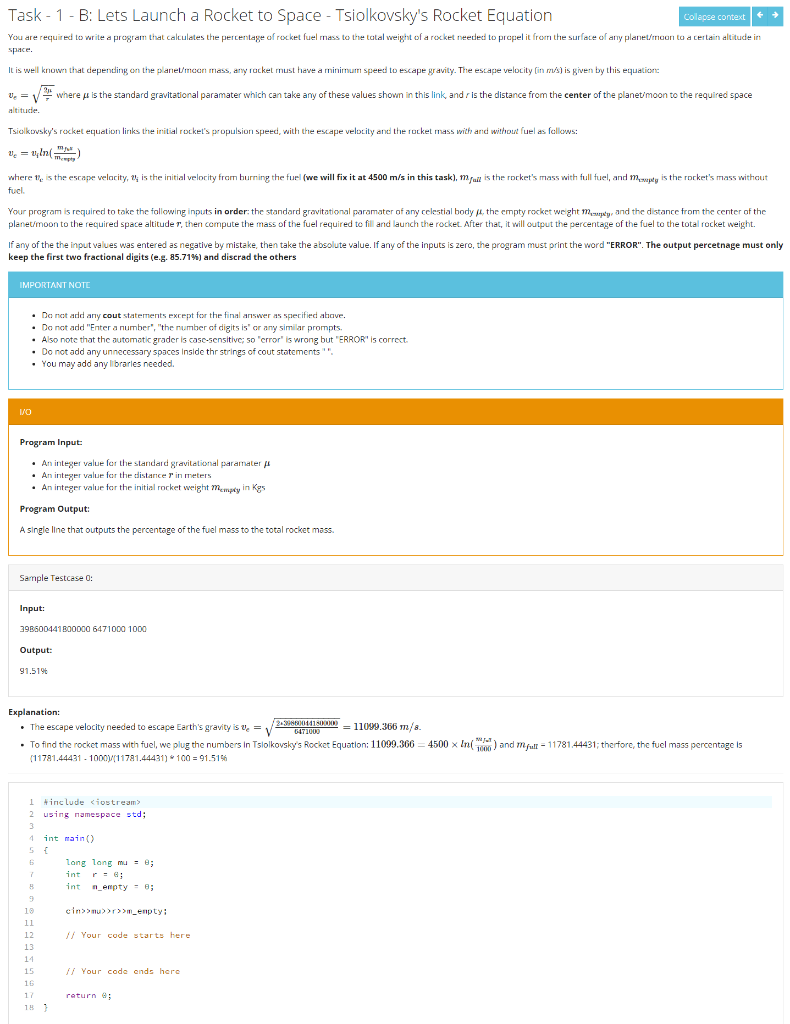 Solved Task - 1 - B: Lets Launch a Rocket to Space - | Chegg.com