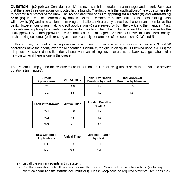 Solved QUESTION 1 ( 60 points). Consider a bank's branch, | Chegg.com