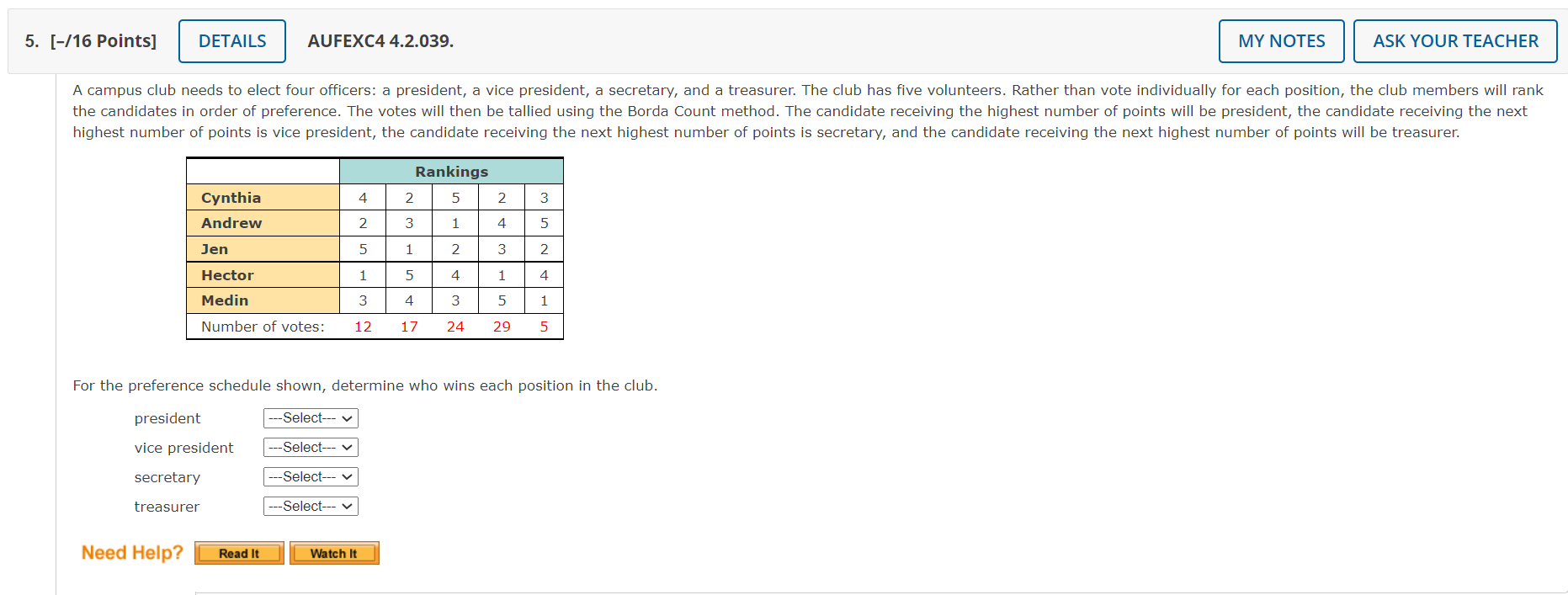 Solved 5. [-/16 Points] DETAILS AUFEXC4 4.2.039. MY NOTES | Chegg.com