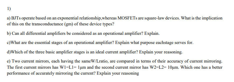 Solved 1) a) BJTs operate based on an exponential | Chegg.com