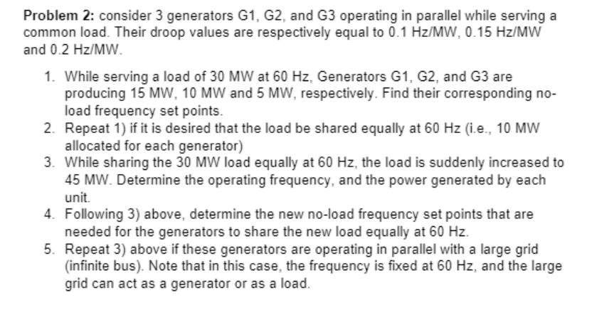 Solved Problem 2: consider 3 generators G1, G2, and G3 | Chegg.com