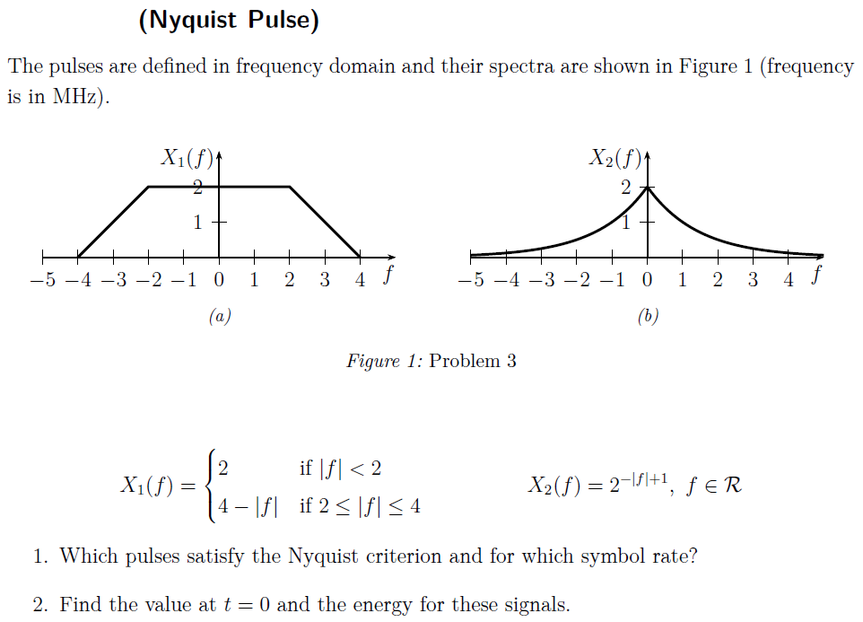 Solved The pulses are defined in frequency domain and their | Chegg.com