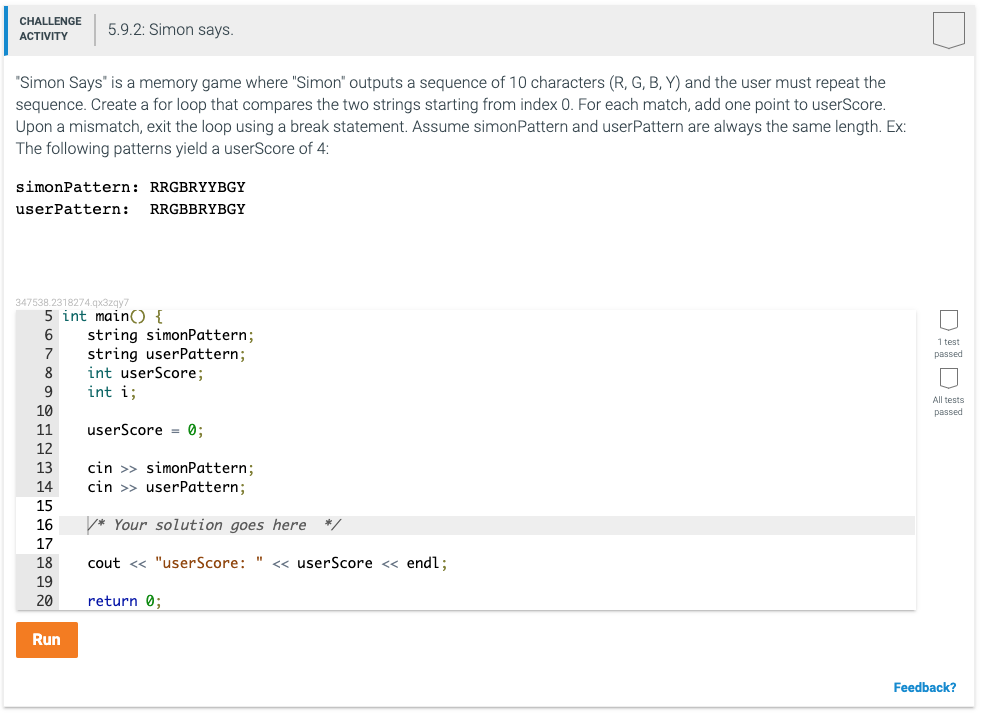 Solved CHALLENGE ACTIVITY 5.9.2: Simon says. "Simon Says" is | Chegg.com