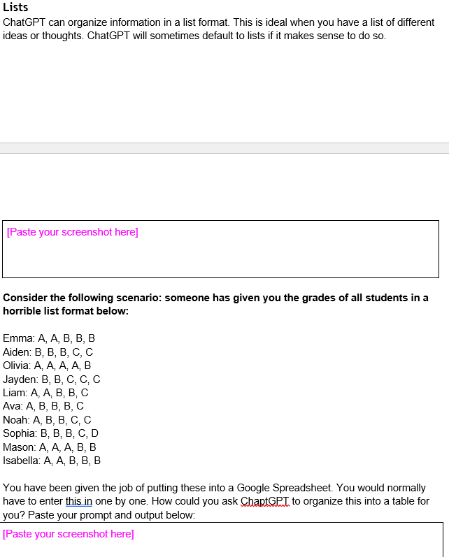 Solved ListsChatGPT can organize information in a list | Chegg.com