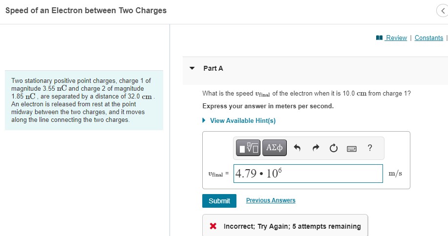 Solved Speed of an Electron between Two ChargesTwo | Chegg.com