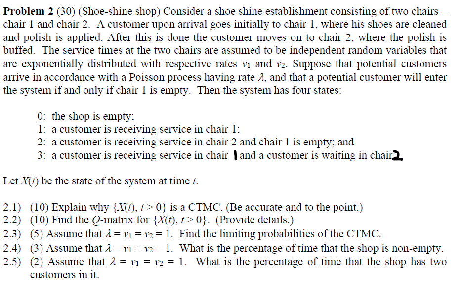 Solved Problem 2 (30) (Shoe-shine shop) Consider a shoe | Chegg.com