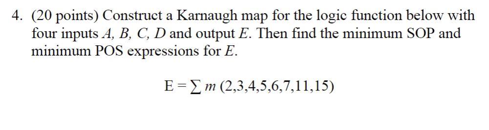 Solved 4. (20 points) Construct a Karnaugh map for the logic | Chegg.com