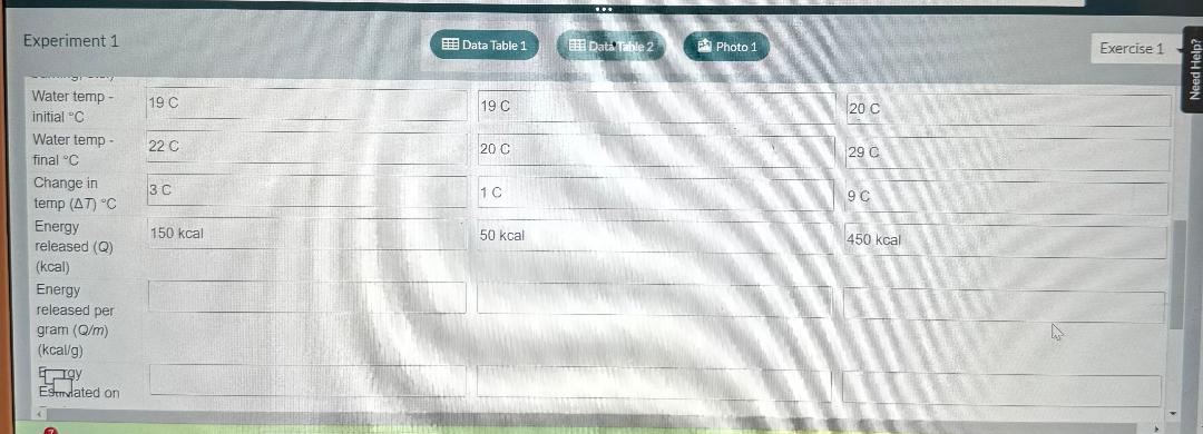 Experiment 1Water temp-initial °CWater temp-final | Chegg.com