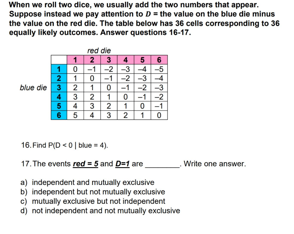 Solved When we roll two dice, we usually add the two numbers | Chegg.com