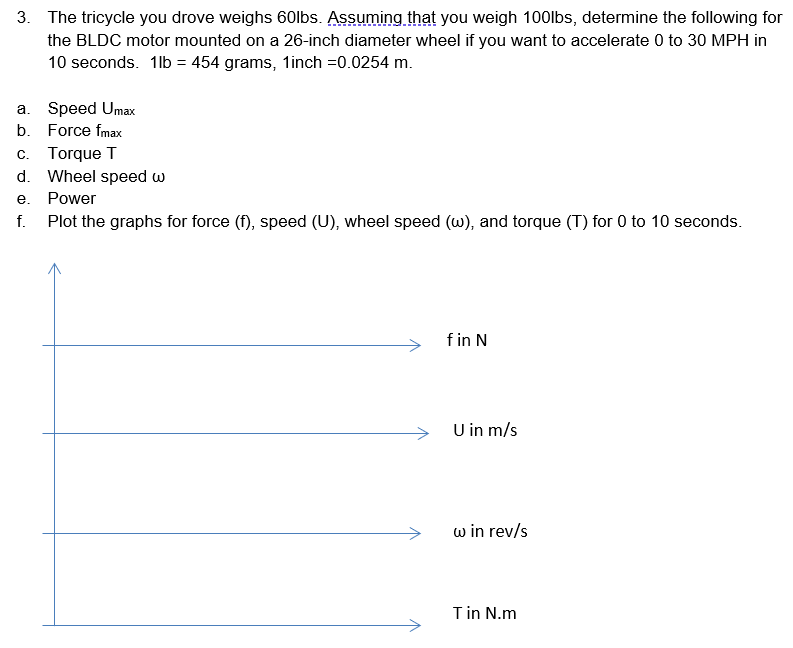Solved 3. The tricycle you drove weighs 60lbs. Assuming that | Chegg.com