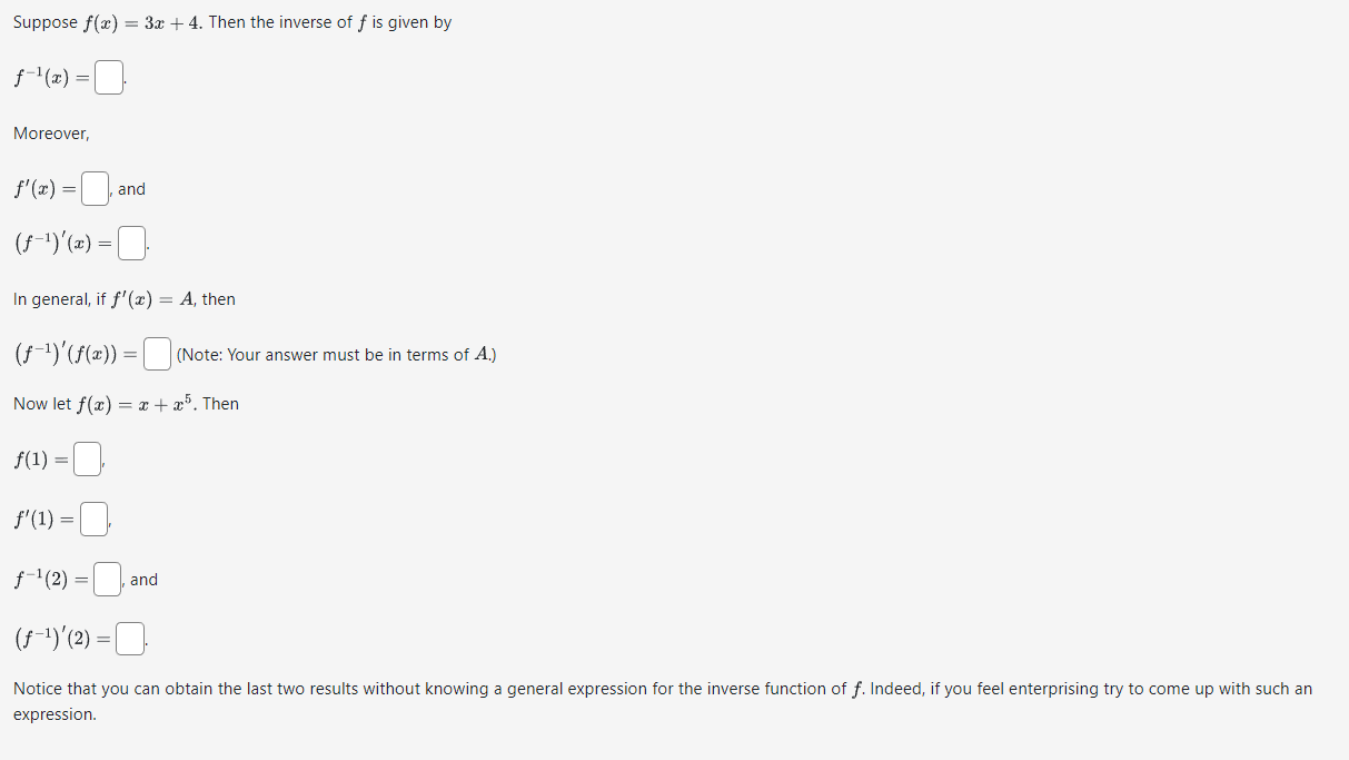 Solved Suppose f(x)=3x+4. Then the inverse of f is given by | Chegg.com