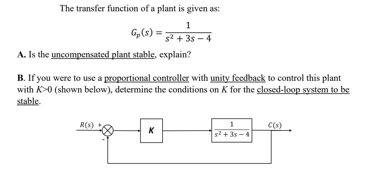 Solved The transfer function of a plant is given as: Gp(s) = | Chegg.com