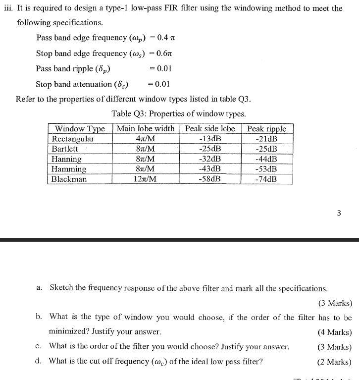 Solved iii. It is required to design a type-1 low-pass FIR | Chegg.com