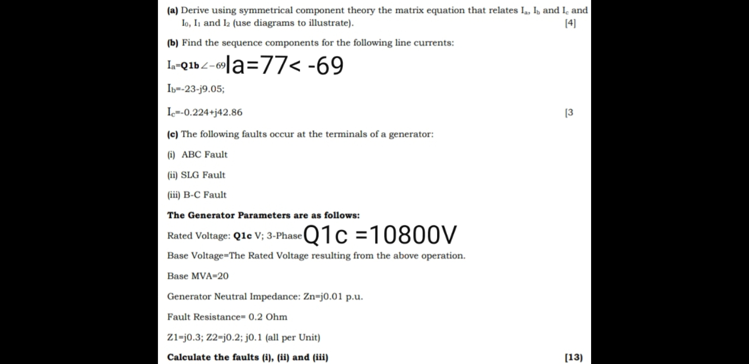 Solved (a) Derive using symmetrical component theory the | Chegg.com