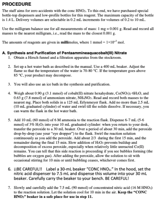 Solved EXPERIMENT 12: Preparation & Analysis of a Cobalt | Chegg.com