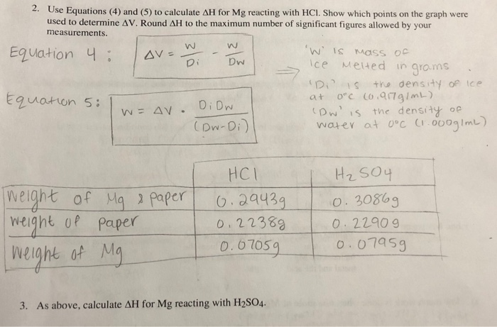 2. Use Equations (4) and (5) to calculate ΔΗ for Mg | Chegg.com