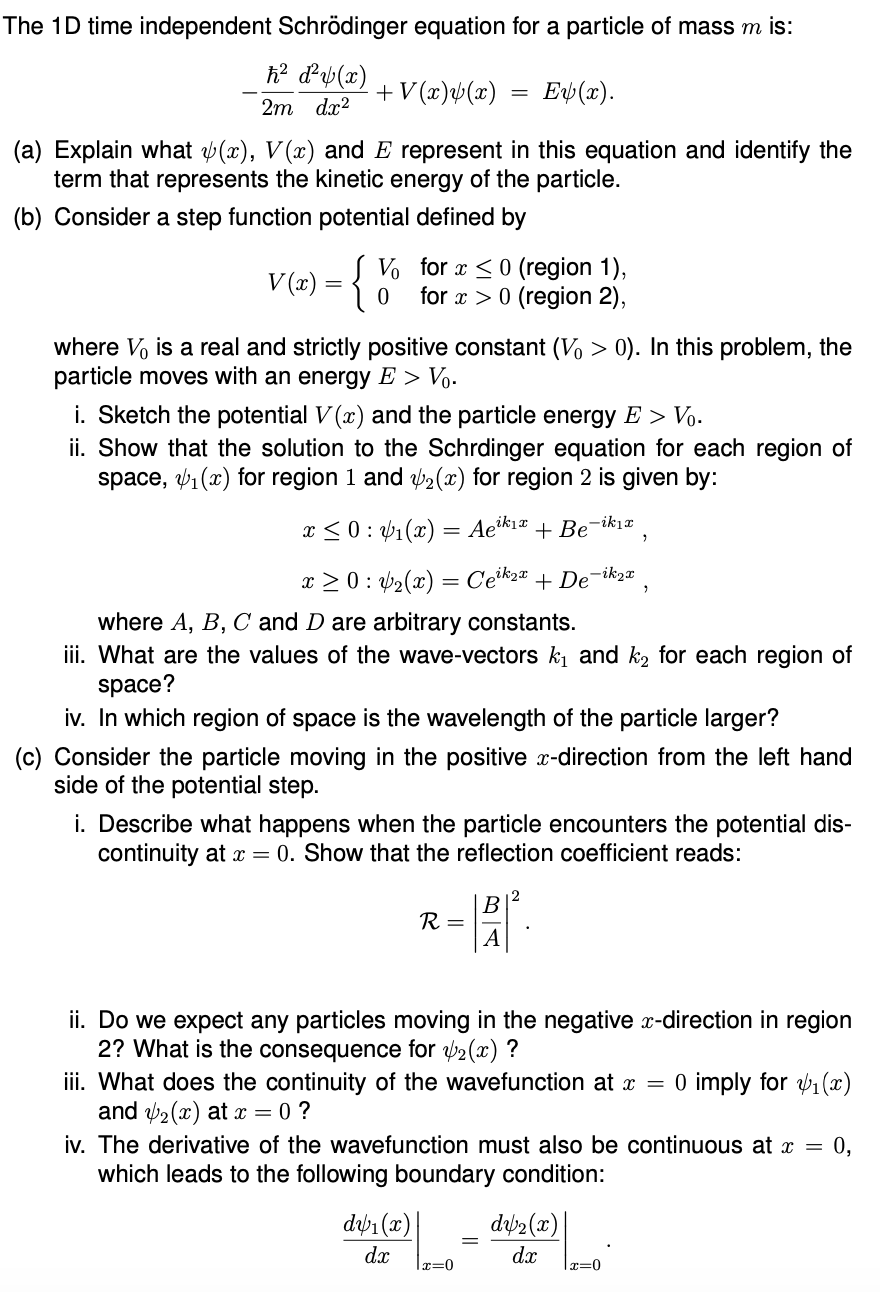 Solved The 1D time independent Schrödinger equation for a | Chegg.com