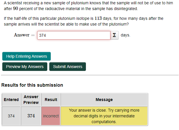 Solved A scientist receiving a new sample of plutonium knows | Chegg.com