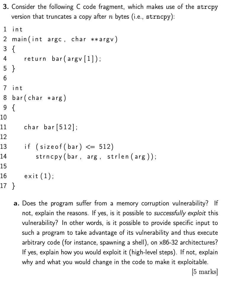 Solved 3 Consider The Following C Code Fragment Which
