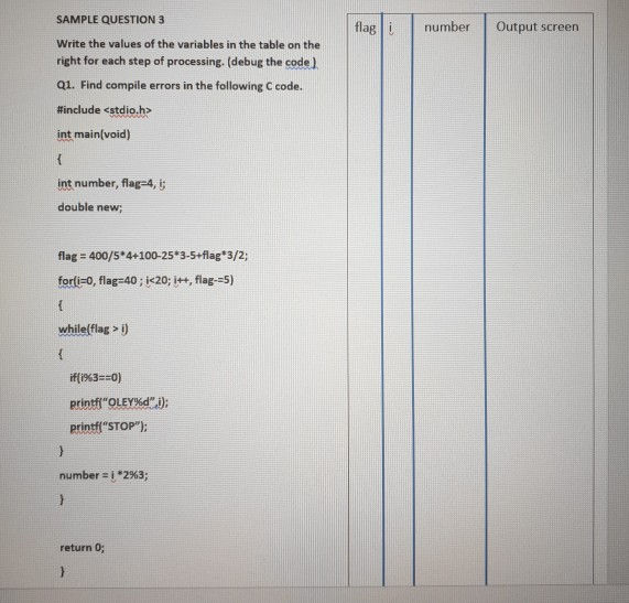 Solved flag number Output screen SAMPLE QUESTION 3 Write the | Chegg.com
