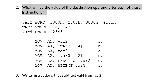 Solved 2. What will be the value of the destination operand | Chegg.com