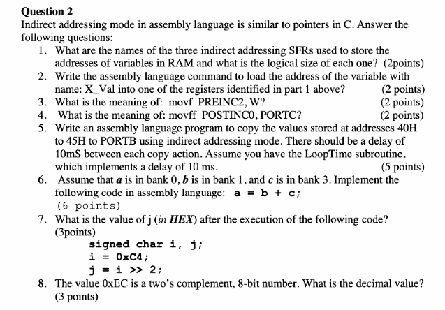 Solved Question 2 Indirect Addressing Mode In Assembly 