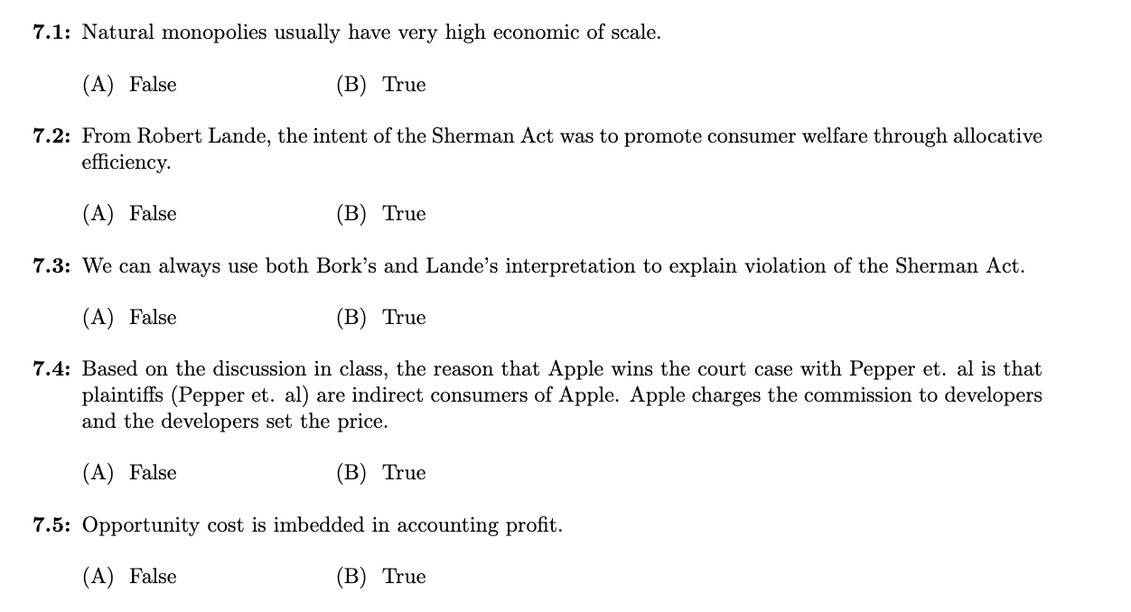 Solved 7.1: Natural monopolies usually have very high | Chegg.com