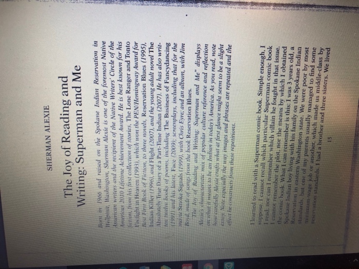 SHERMAN ALEXIE The Joy of Reading and Writing: | Chegg.com