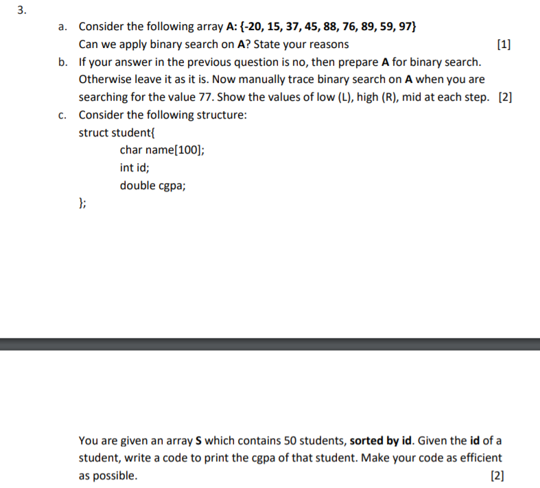 Solved 3 . [1] a. Consider the following array A:{-20, 15, | Chegg.com