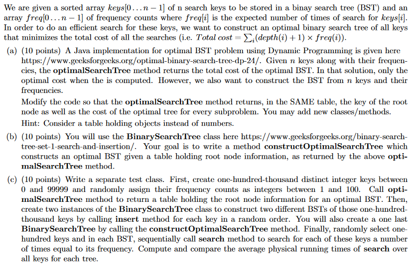 Solved We are given a sorted array keys [0…n−1] of n search | Chegg.com