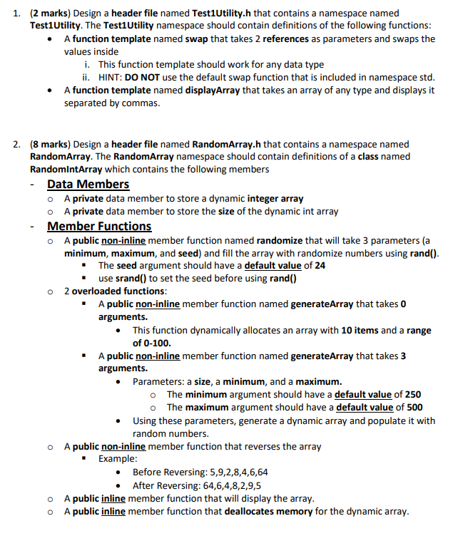 Solved 1. (2 marks) Design a header file named | Chegg.com