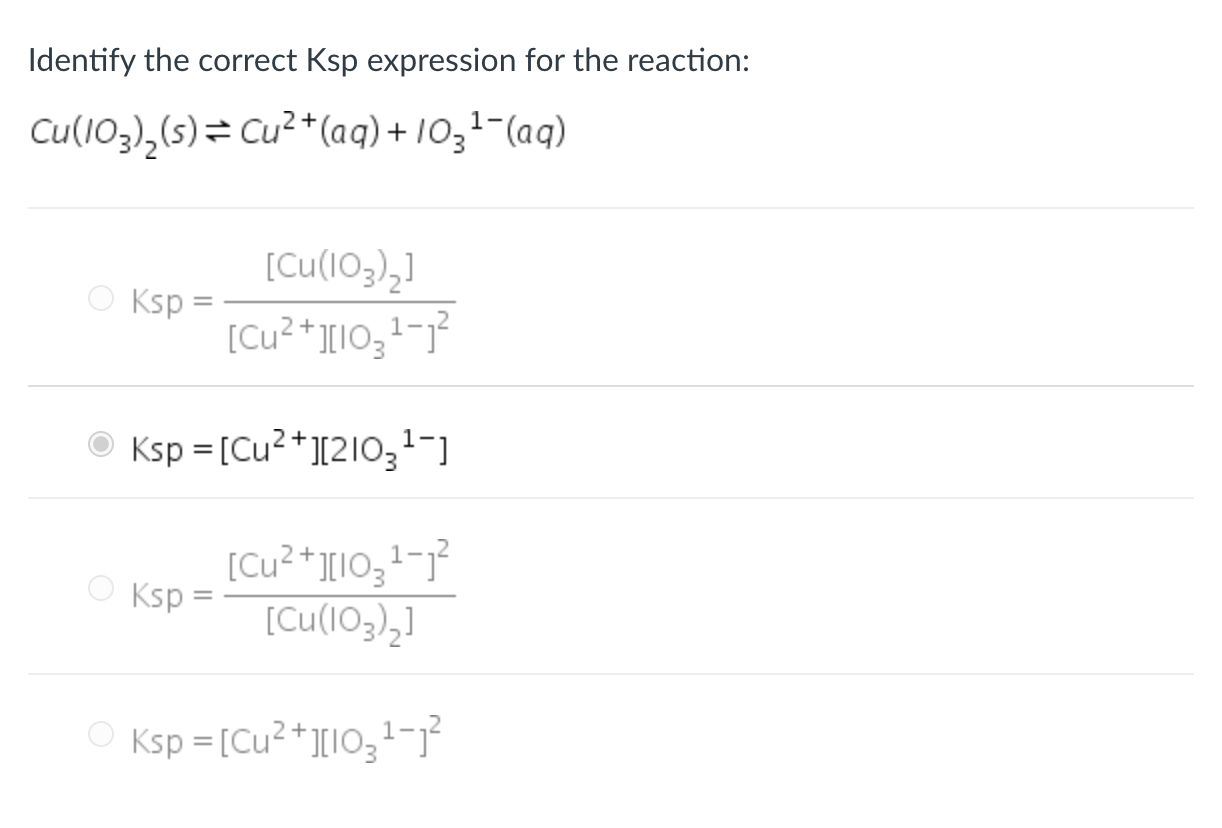 Solved Identify the correct Ksp expression for the reaction: | Chegg.com