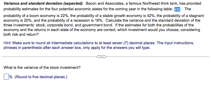 Solved Variance and standard deviation (expected). Bacon and | Chegg.com