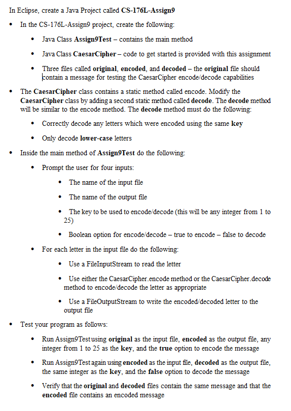 Solved In Eclipse, create a Java Project called | Chegg.com