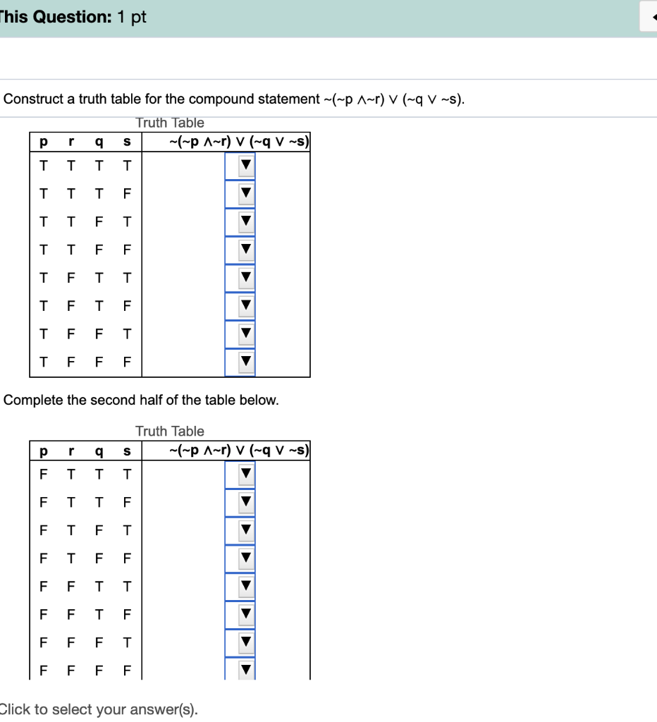 Solved This Question: 1 pt Construct a truth table for the | Chegg.com