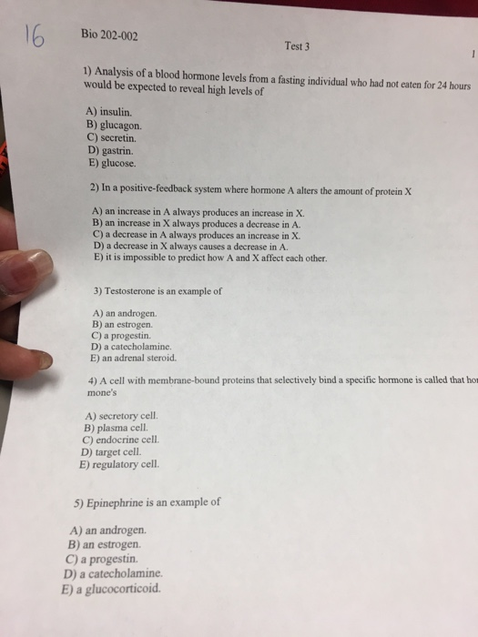 Solved Bio 202-002 Test 3 1) Analysis of a blood hormone | Chegg.com