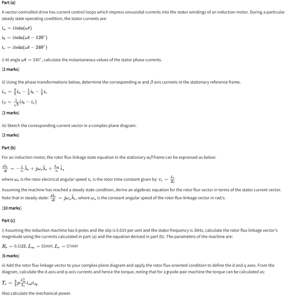Solved A Vector Controlled Drive Has Current Control Loops