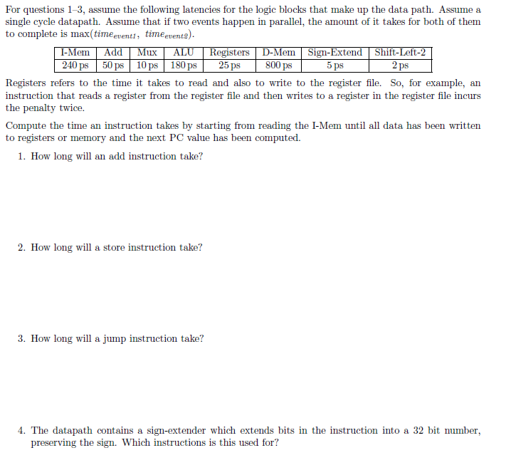 For questions 1-3, assume the following latencies for | Chegg.com